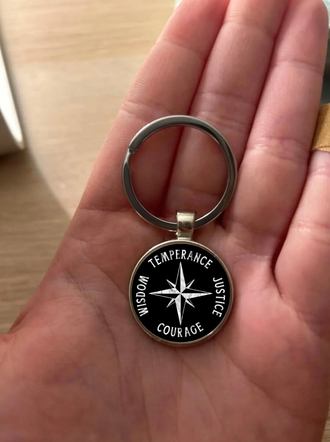 Four Stoic Virtues Keychain: Memento Mori Necklace - Stainless Steel ...