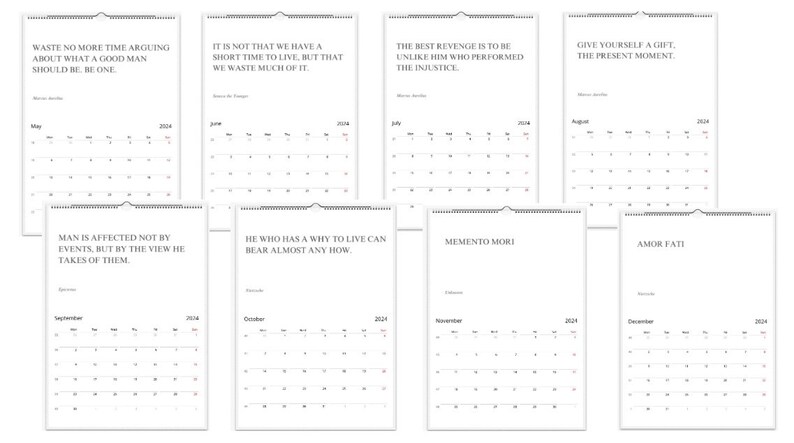 Stoic Calendar 2026 - One Quote per Month - Marcus Aurelius Stoic ...