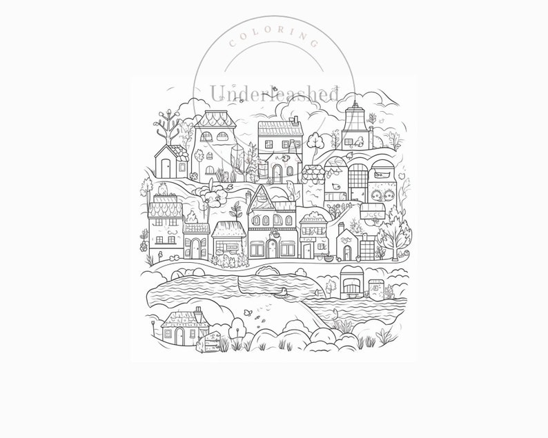 20 Adorable Little Town Coloring Pages, Digital Download, Wall Art ...