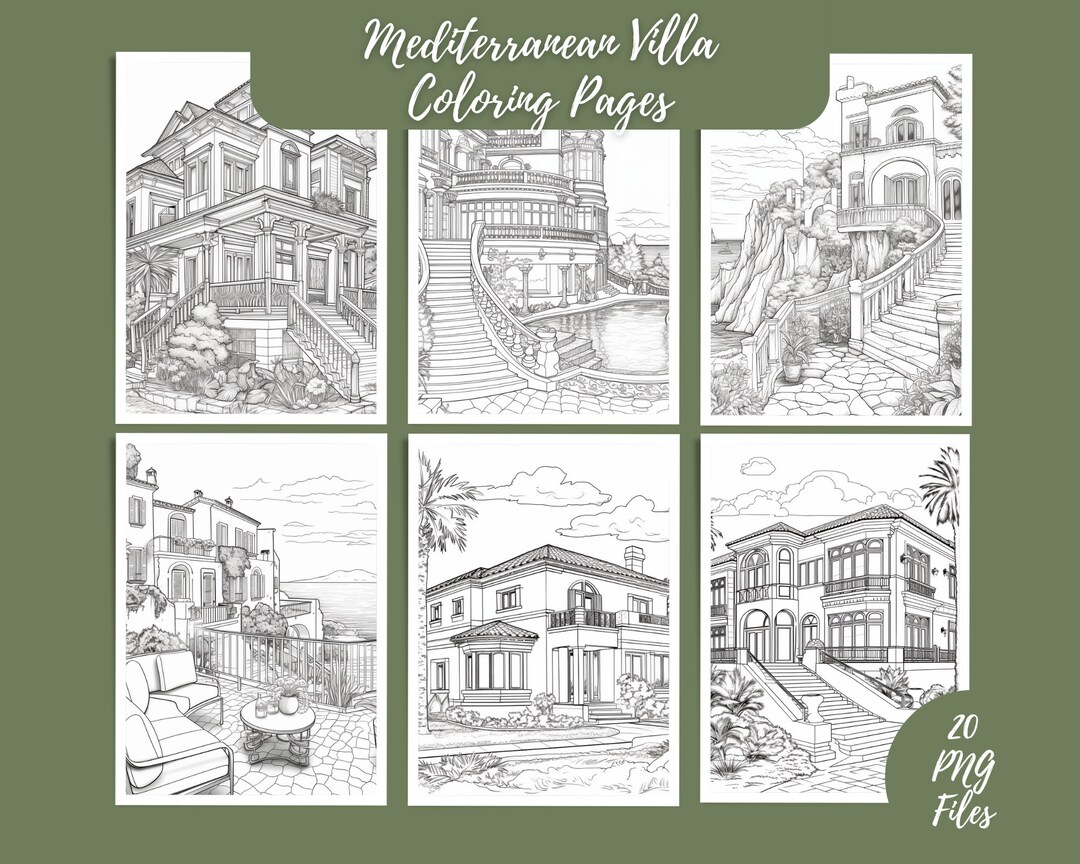 20 Mediterranean Villa Coloring Pages Digital Download Wall - Etsy
