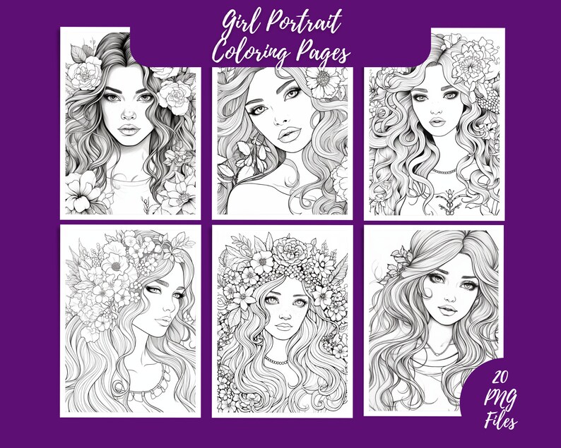 20 Woman Portrait Coloring Pages Digital Download Wall Art - Etsy