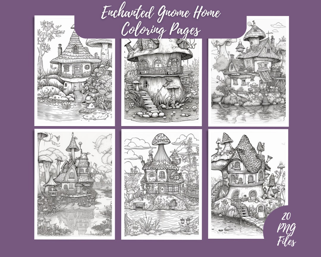 20 Enchanted Gnome House Coloring Pages, Digital Download, Wall Art ...