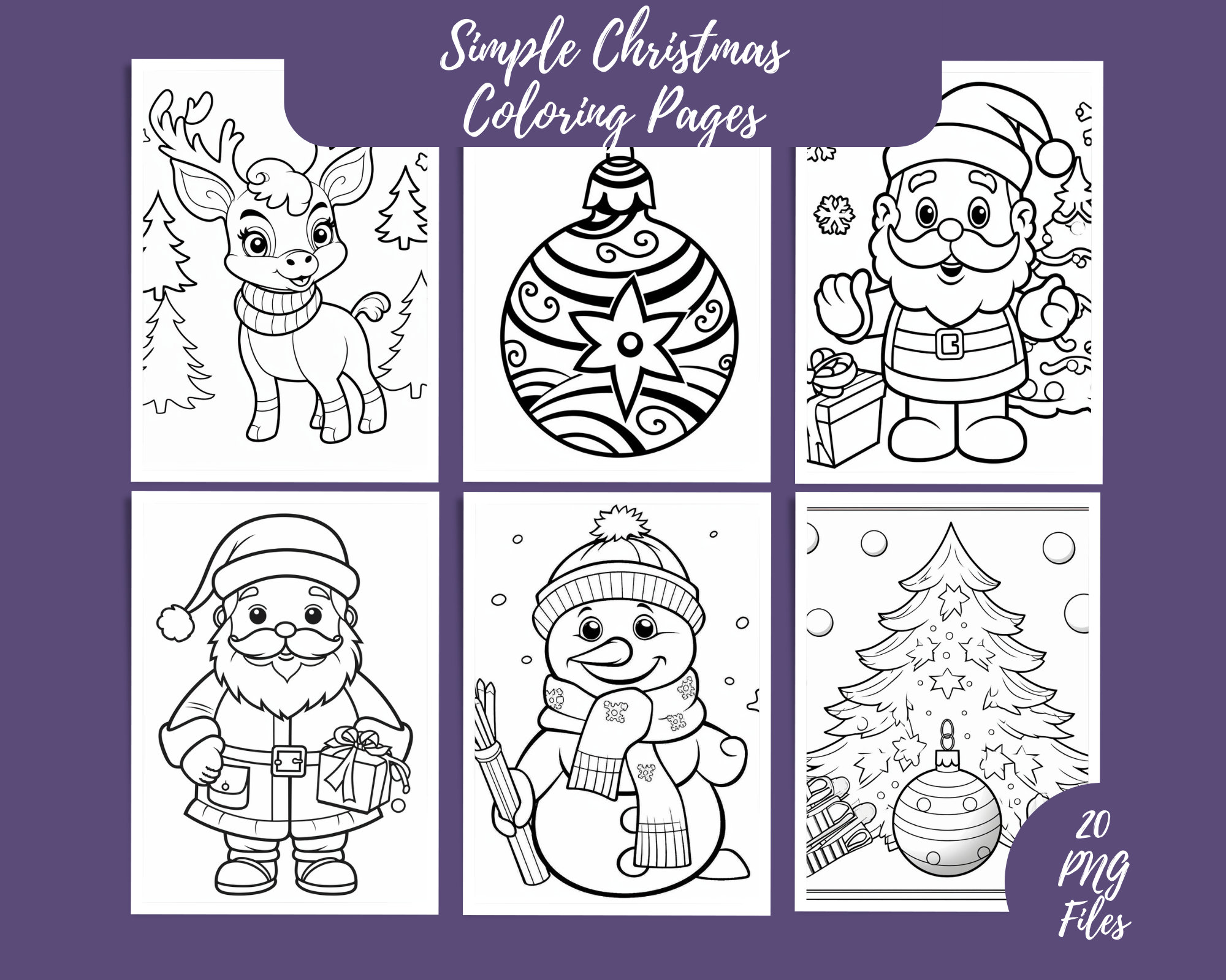 20 Simple Christmas Coloring Pages, Digital Download, Wall Art ...
