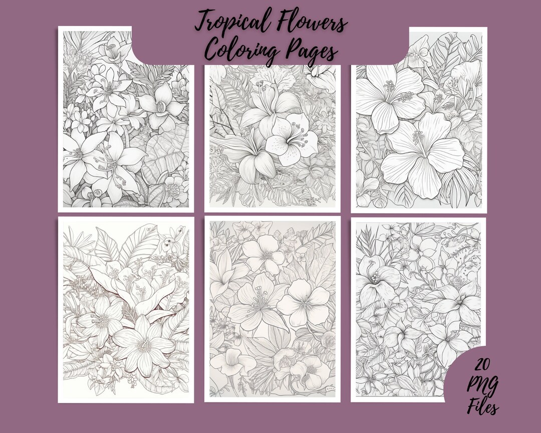 20 Exotic Tropical Flower Coloring Pages Digital Download - Etsy