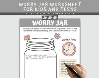 Worry Jar Worksheet for Kids Children Therapy Counseling Treatment for ...