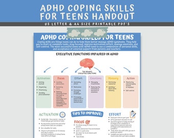 ADHD Coping Skills for Teens Handout, Executive Function Skills ...