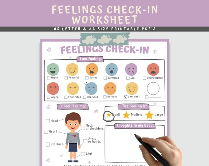 Feelings Check-in Printable Worksheet for Kids, Emotions Check In, My ...