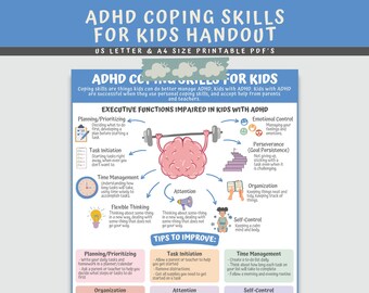 ADHD Coping Skills for Kids Handout, Executive Function, Attention ...
