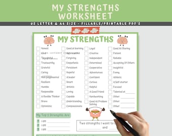 My Strengths Self-esteem Fillable Worksheet Kids Teens Mental Health ...