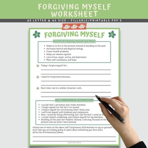 Self-esteem Fillable Worksheet for Kids Teens, Forgiving Myself, Self ...