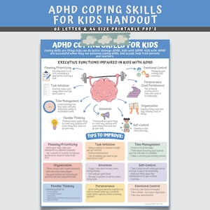ADHD Coping Skills Handout for Kids, Executive Functioning Skills ...