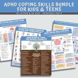 5 ADHD Printable Handout Bundle for Kids & Teens, Child Therapy Posters ...