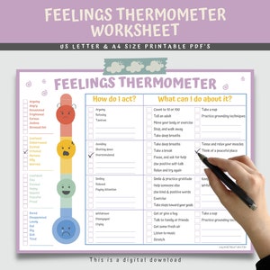 Feelings Thermometer Worksheet, Printable Coping Skills Worksheets for ...