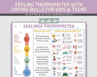 Feelings Thermometer Chart With Coping Skills Emotions Poster Kids ...