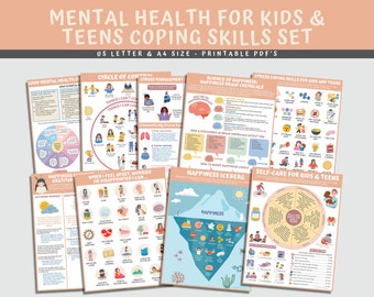 Mental Health Coping Skills Printable Bundle for Kids & Teens, 8 Pages ...