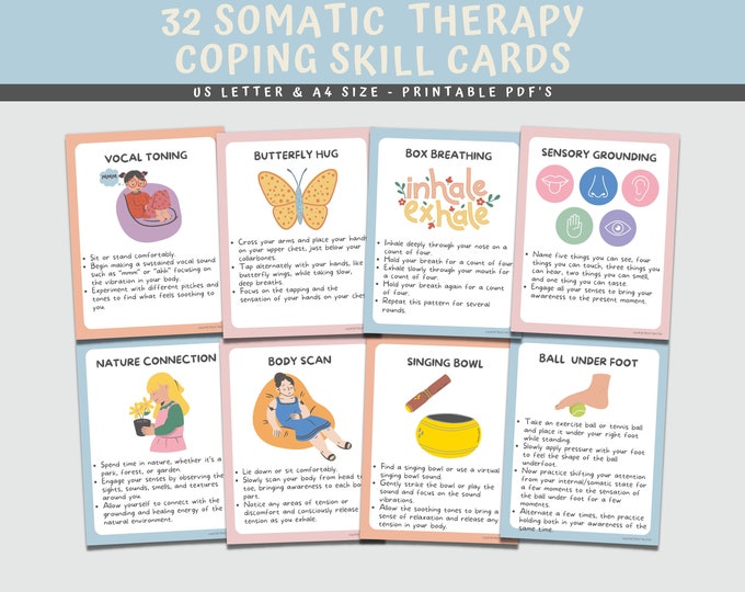 68 Somatic Therapy Coping Skill Cards for Kids, Nervous System ...