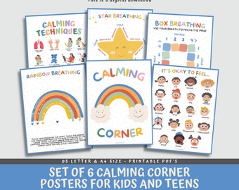 Set of 6 Calming Corner Posters, Coping Techniques Wall Art for Kids ...
