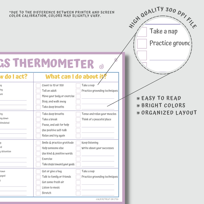 Feelings Thermometer Worksheet, Printable Coping Skills Worksheets for ...