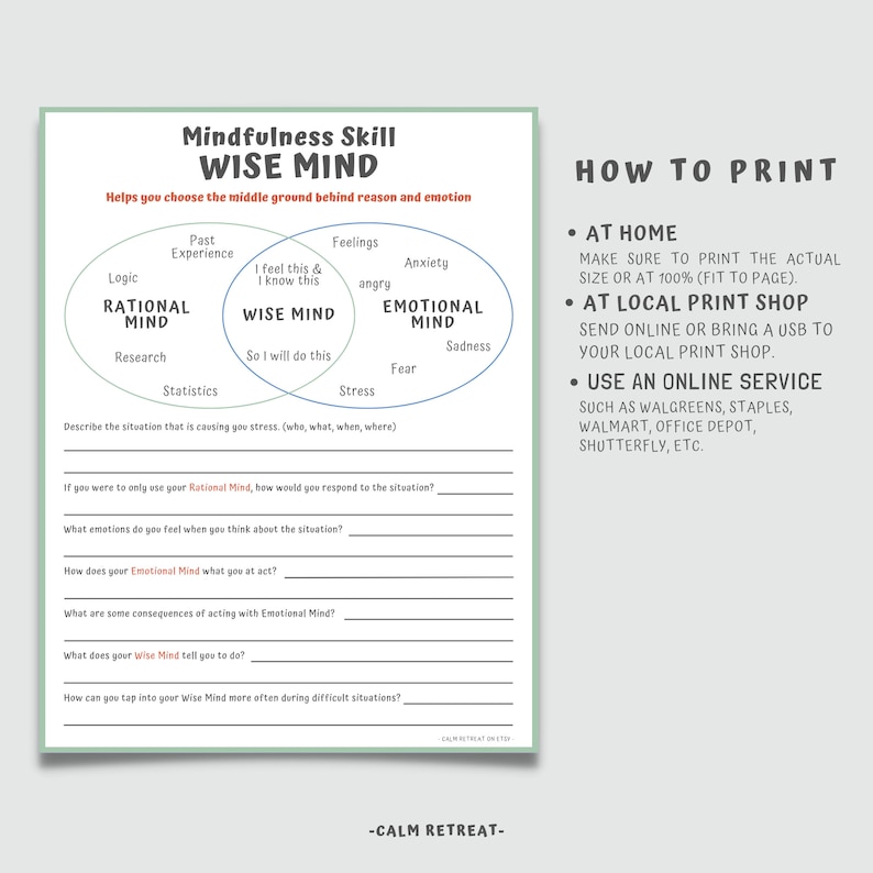 DBT Wise Mind Worksheets: Mindfulness Skills (PDF) - Etsy