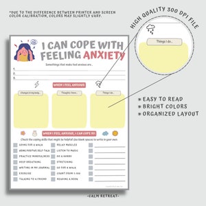 Anxiety Coping Skills Fillable Worksheet for Kids & Teens, Printable ...