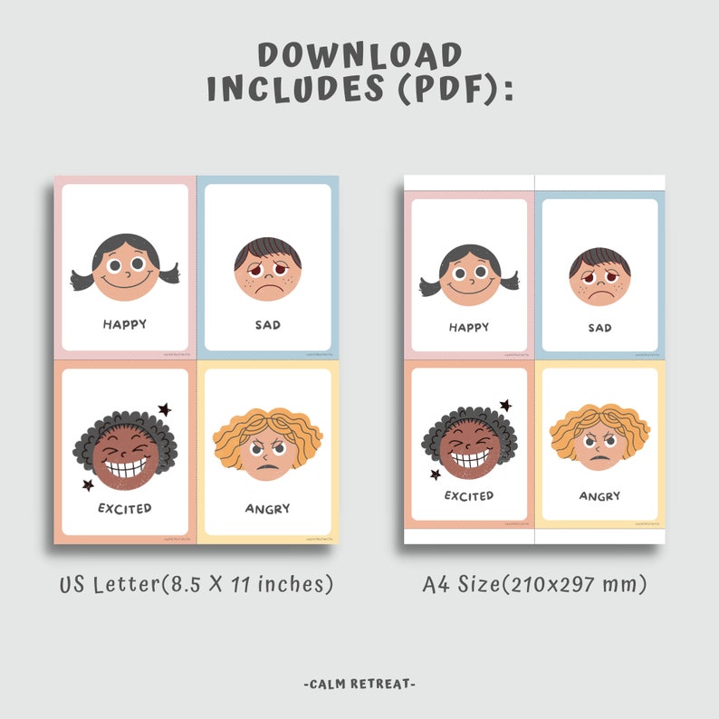 20 Feelings Emotions Flashcards for Kids & Teens, Montessori Preschool ...