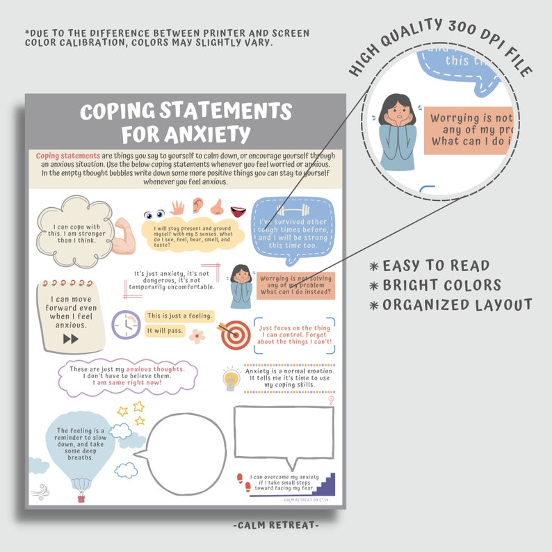 Anxiety Coping Statements Worksheet for Kids & Teens (digital Download ...
