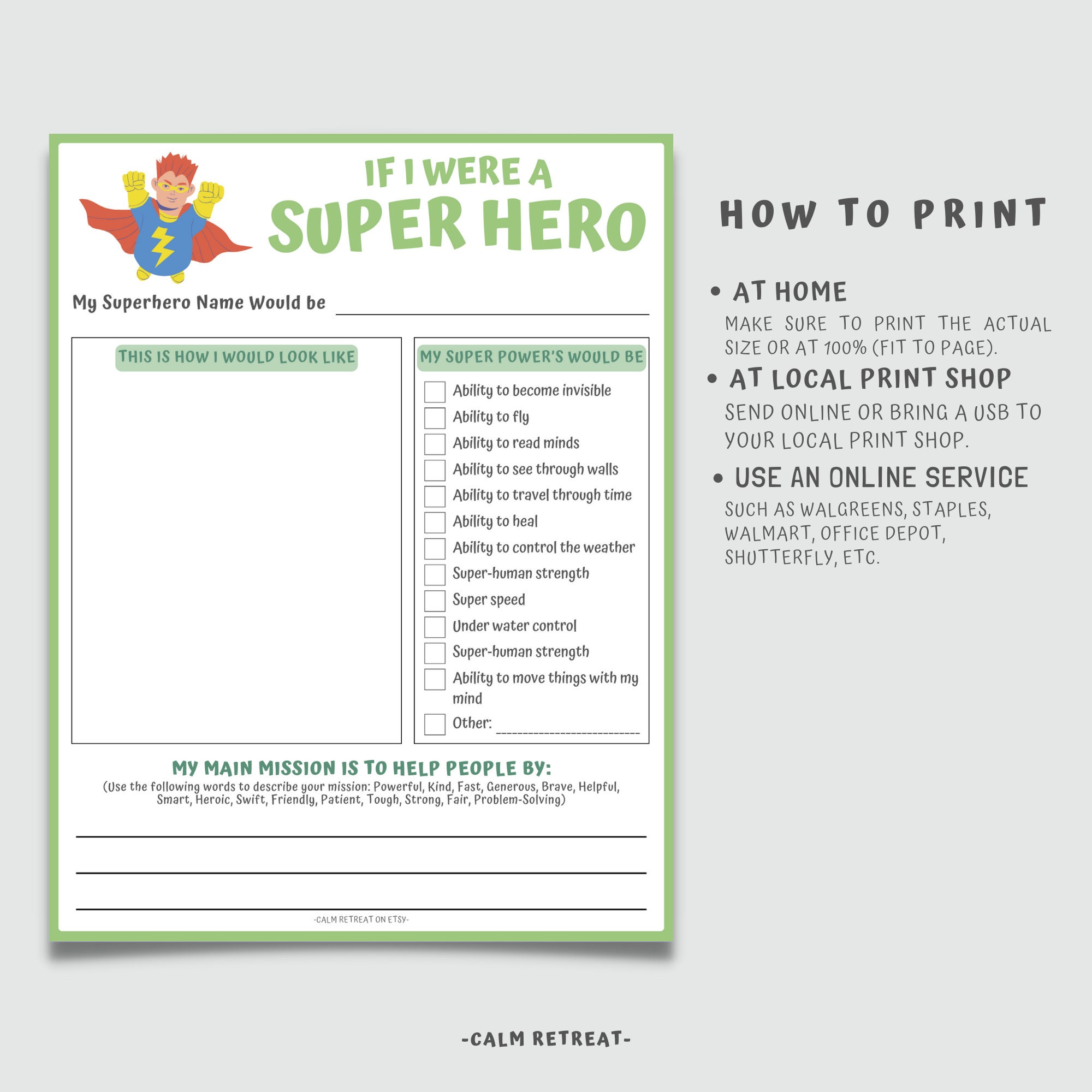 Self-esteem Fillable Worksheet If I Were A Superhero PDF - Etsy