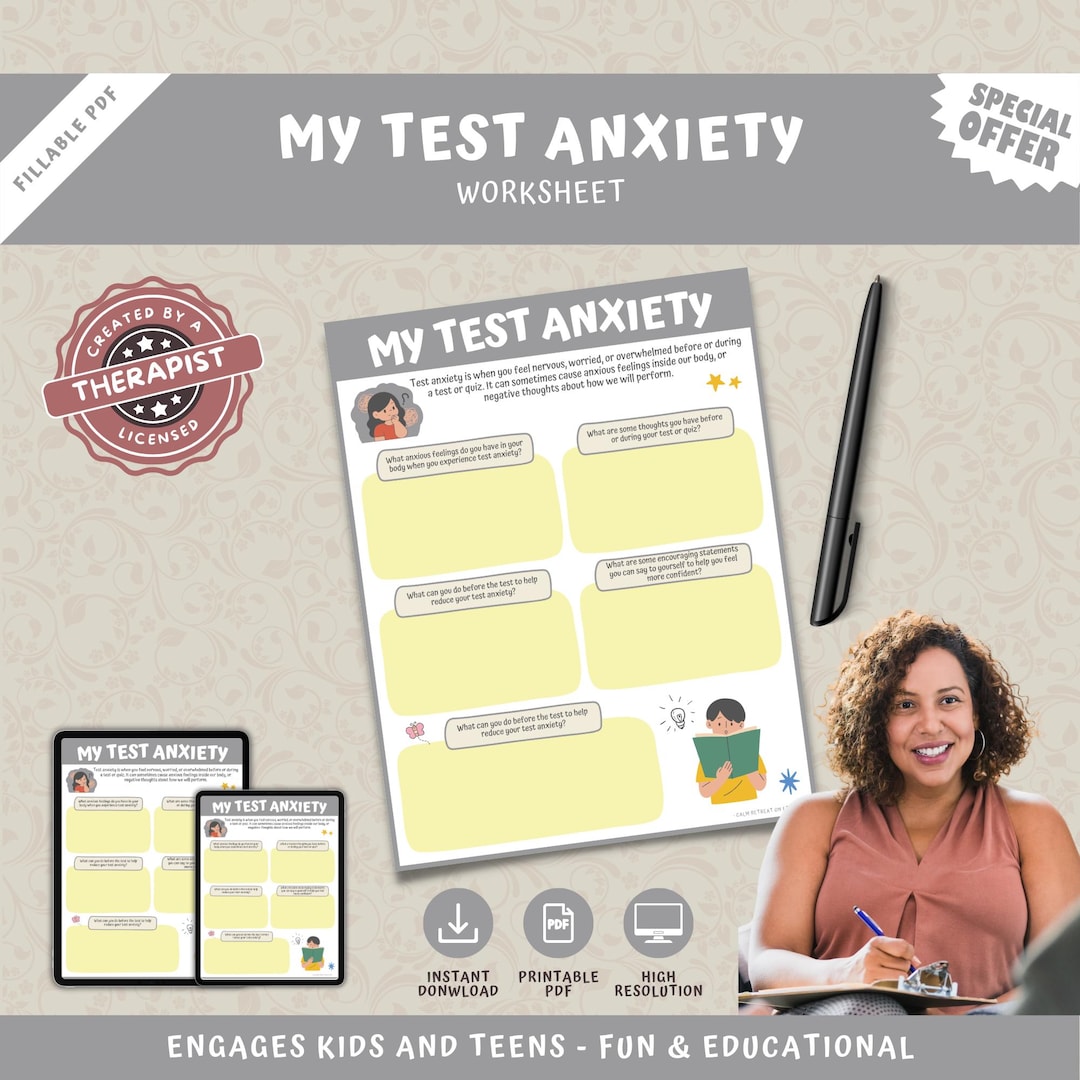 Test Anxiety Worksheet for Kids & Teens: Therapy Counseling (digital ...