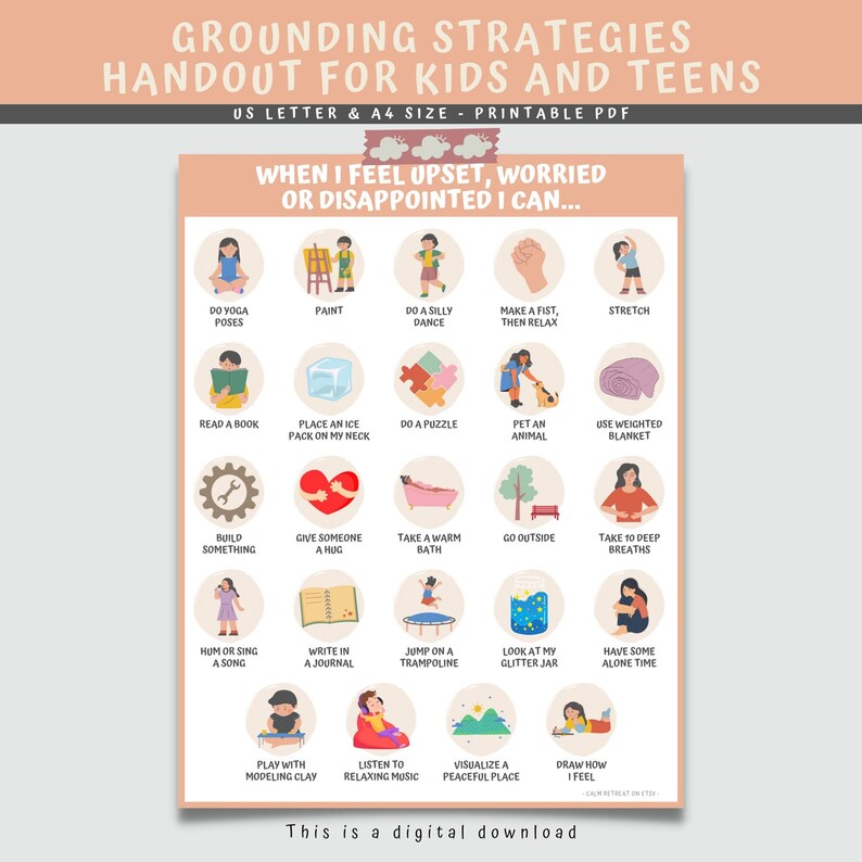 Grounding Strategies for Kids Teens, Calming Techniques Chart, Calm ...