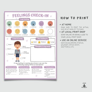 Feelings Check-in Worksheet for Kids: Emotions Emojis, SEL Therapy (PDF ...