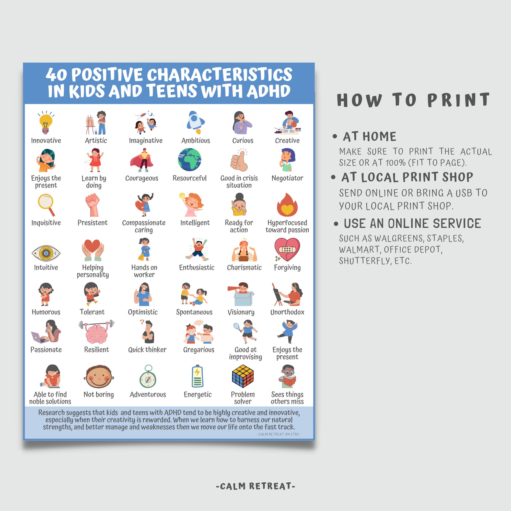 ADHD Positive Traits Poster: Strength-based Therapy for Teens (PDF ...