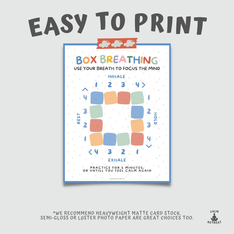 Box Breathing Poster, Calming Corner Poster, Breathing Poster ...