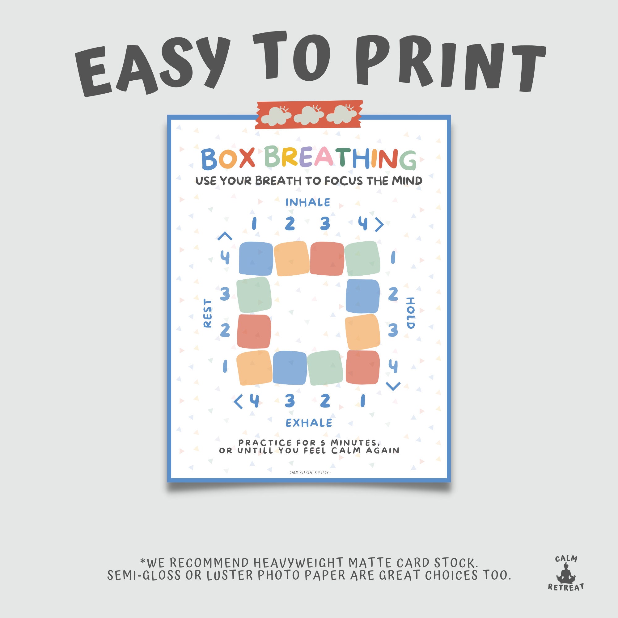 Box Breathing Poster, Calming Corner Poster, Breathing Poster ...