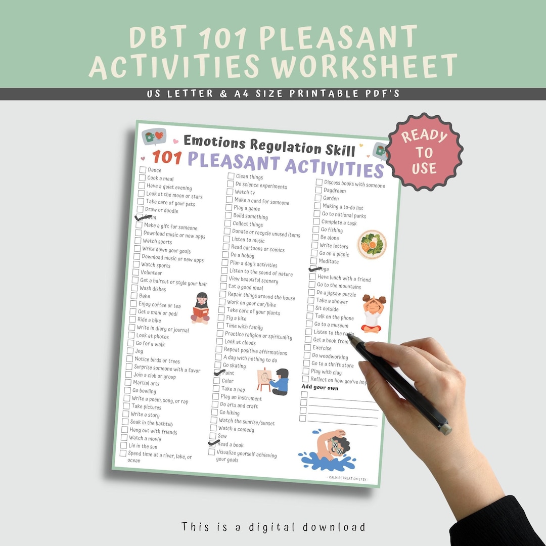 DBT Pleasant Activities List Worksheet, Dialectical Behavior Therapy ...