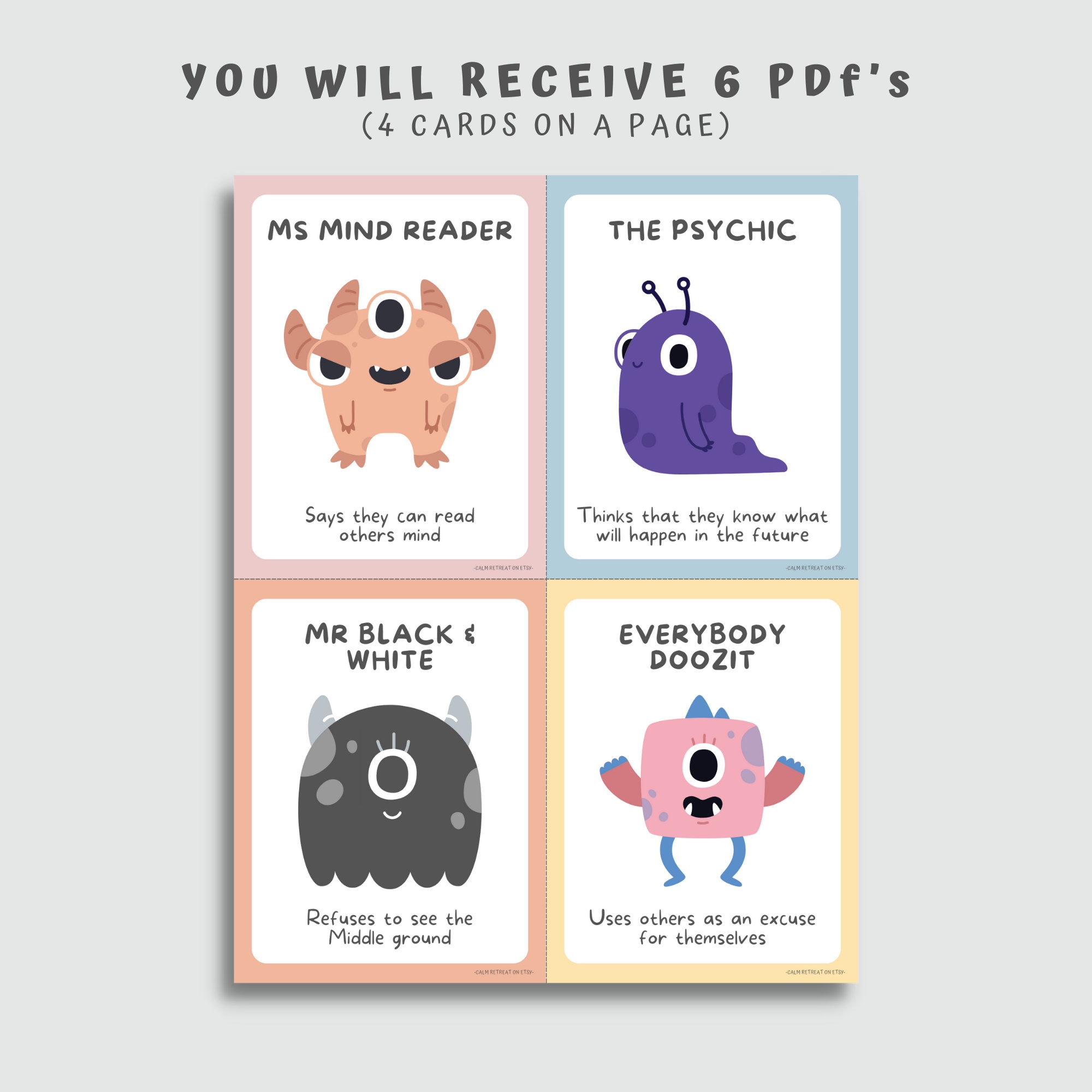 Thought Monster Flashcards: Mental Health Tool for Kids & Teens (PDF ...