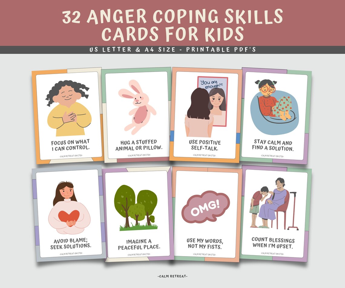 32 Anger Coping Skills Flashcards, Calming Corner, Awareness Grounding ...