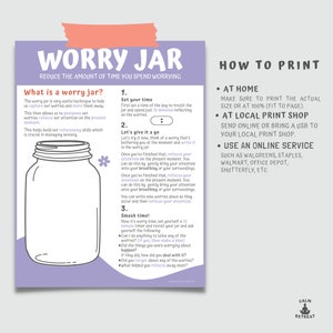 Worry Jar Handout - Anxiety Management Technique - Refocussing Skills ...