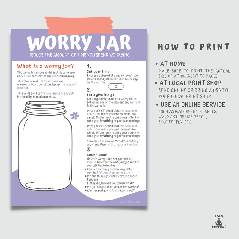 Worry Jar Handout - Anxiety Management Technique - Refocussing Skills ...