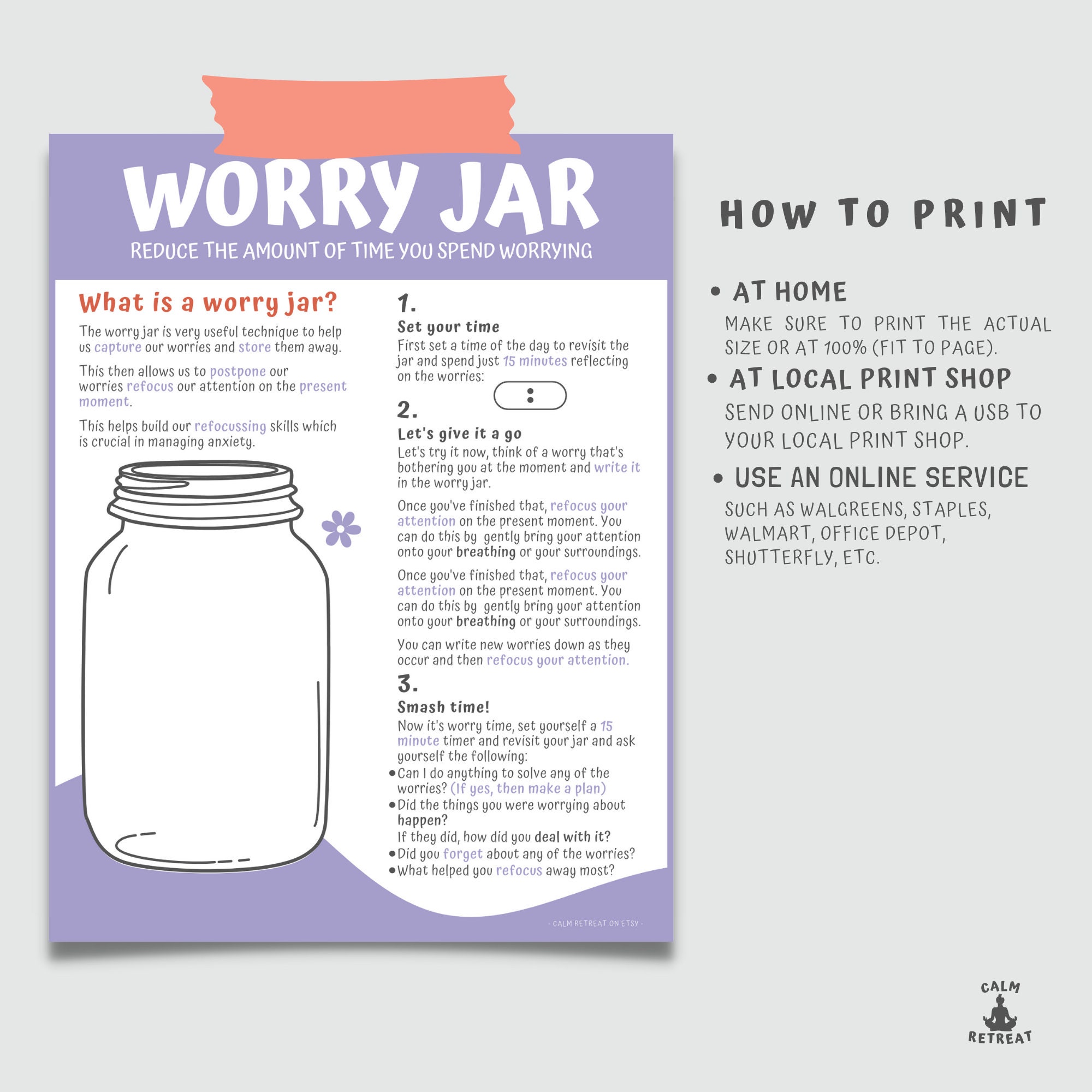 Worry Jar Handout - Anxiety Management Technique - Refocussing Skills ...