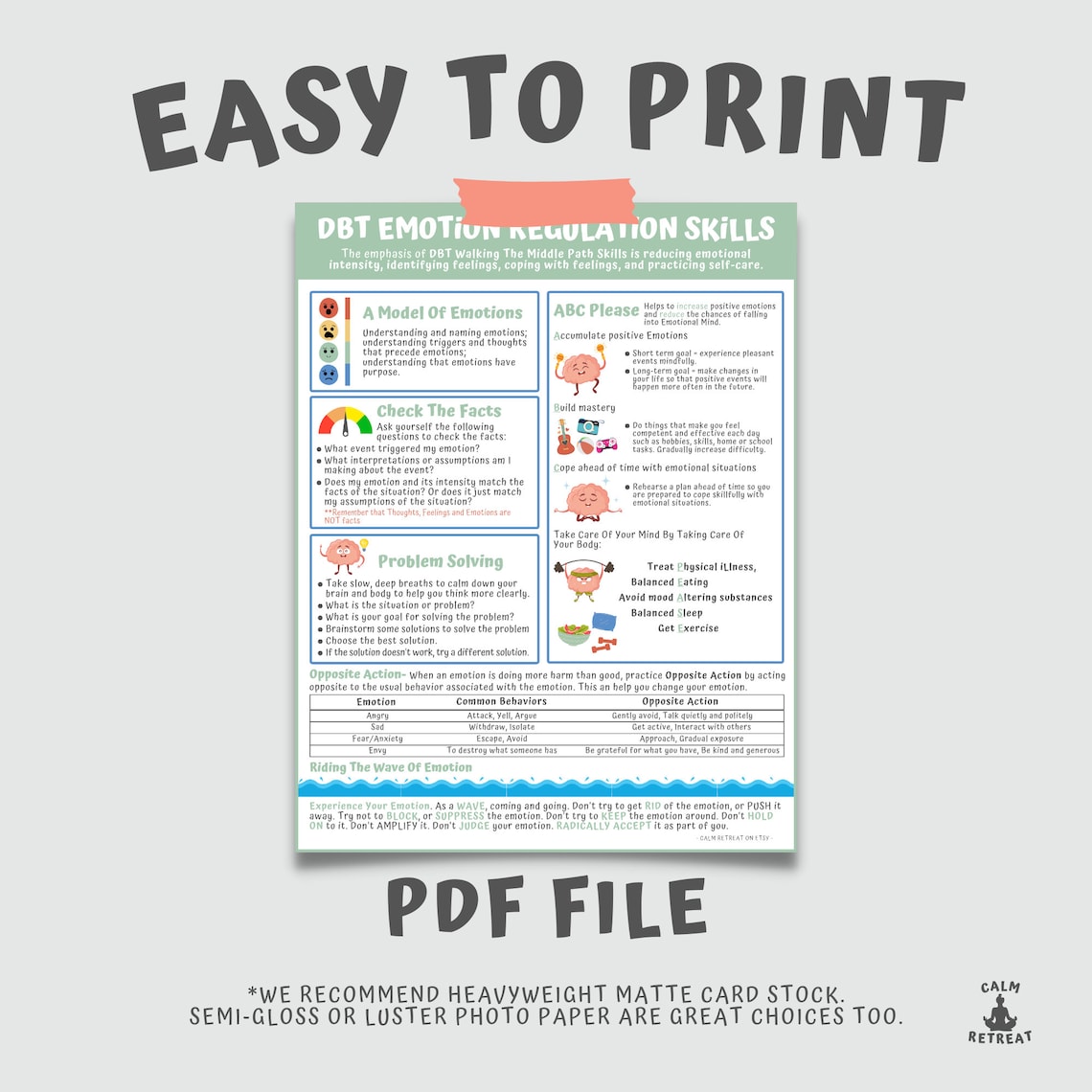 DBT Emotion Regulation Skills Handout: Therapy Counseling Poster (PDF ...