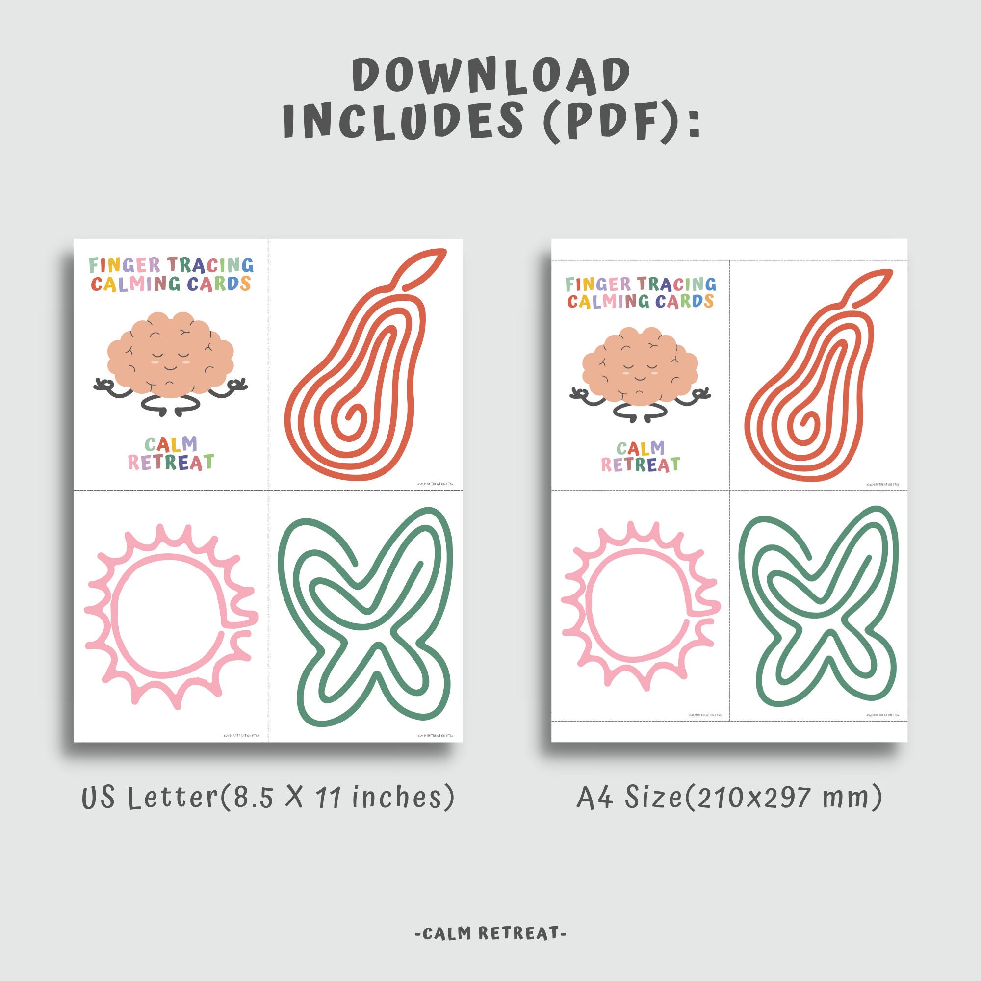 Finger Tracing Calming Cards, Printable Mindfulness Flash Cards, Calm ...