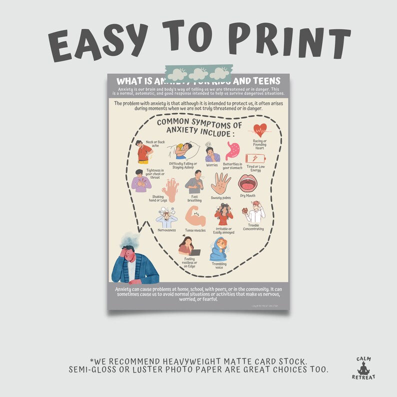 Anxiety Handout for Kids and Teens, Anxiety Symptoms Mental Health ...