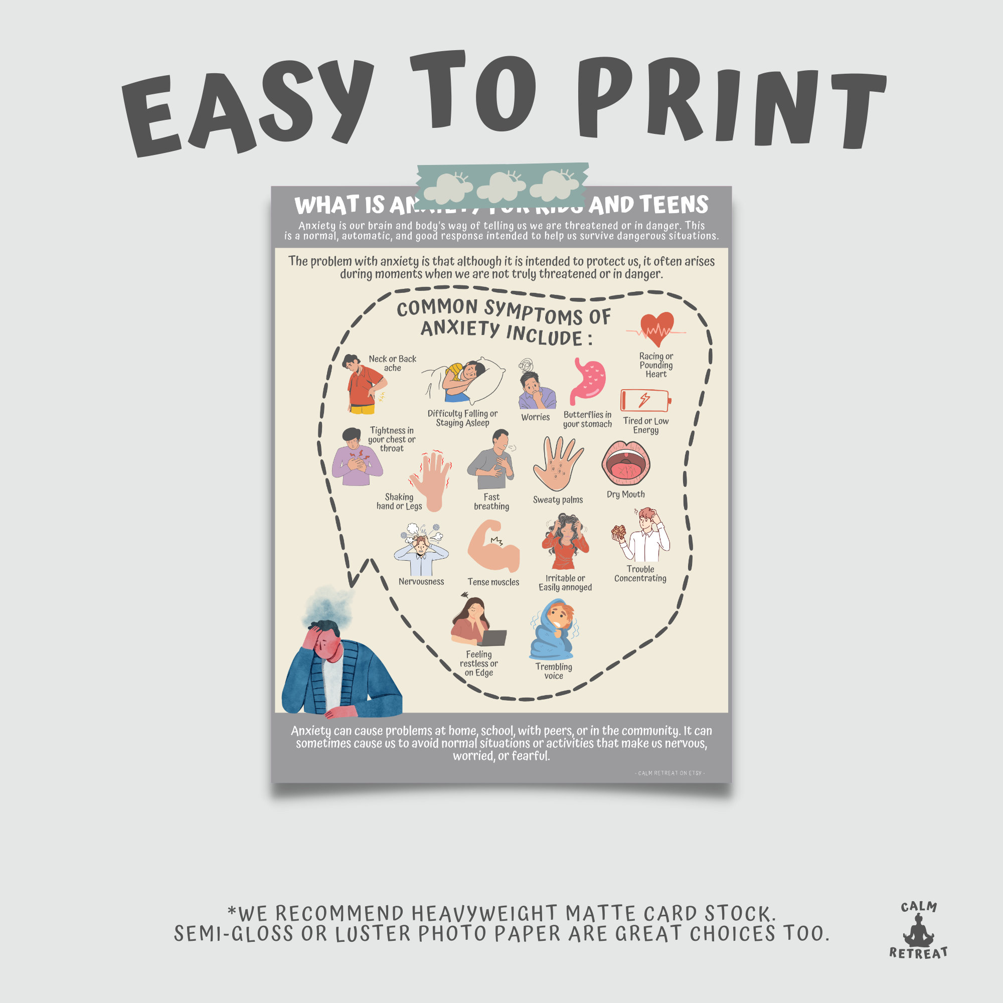 Anxiety Handout for Kids and Teens Anxiety Symptoms Mental - Etsy