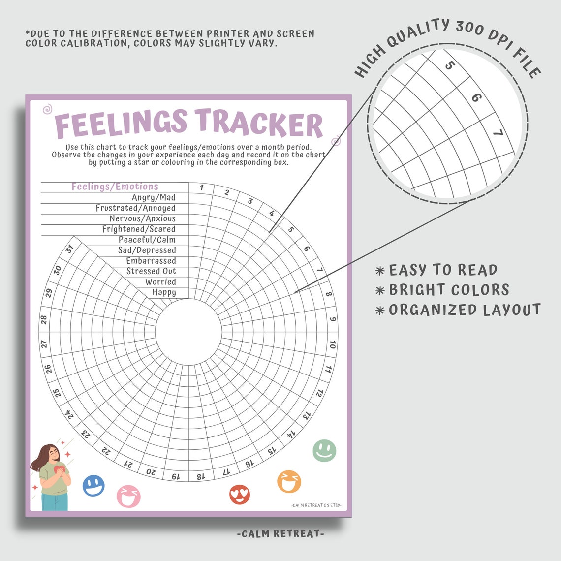 Feelings Emotions Monthly Tracker Printable Worksheet for - Etsy