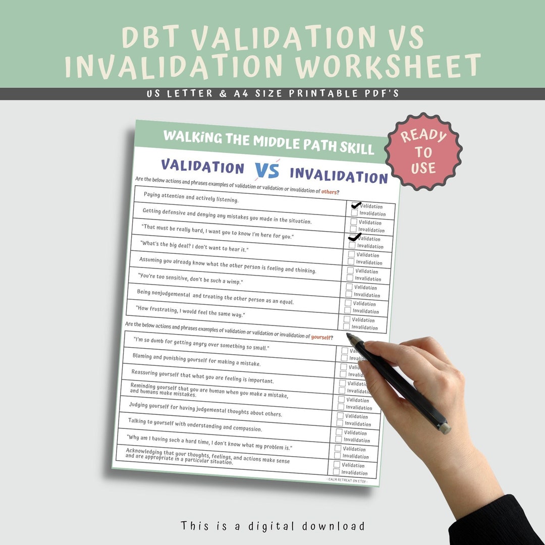 Walking the Middle Path, DBT Validation Worksheet, Validation Vs ...