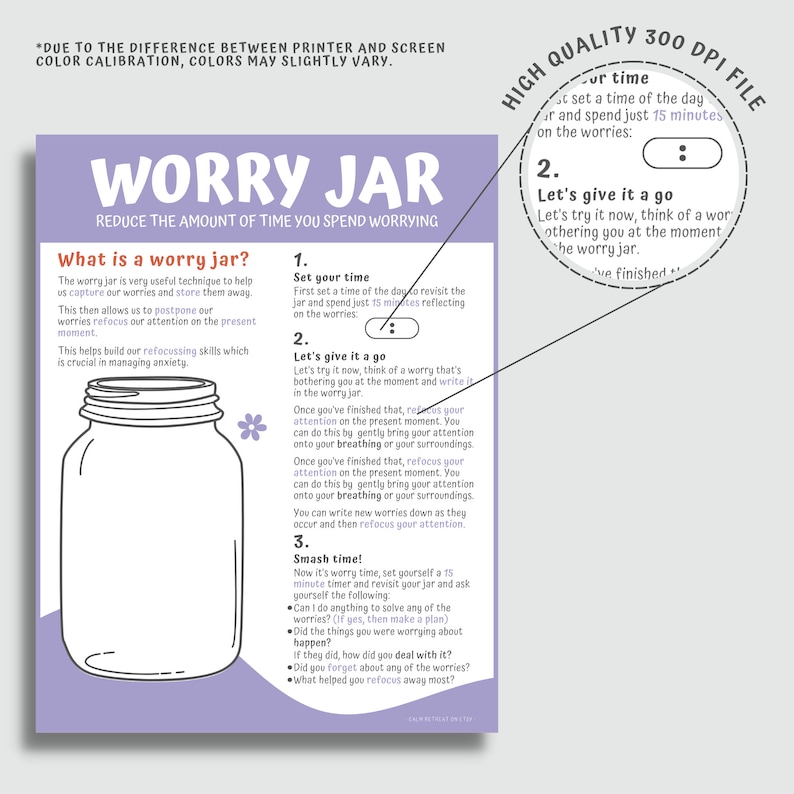 Worry Jar Handout - Anxiety Management Technique - Refocussing Skills ...