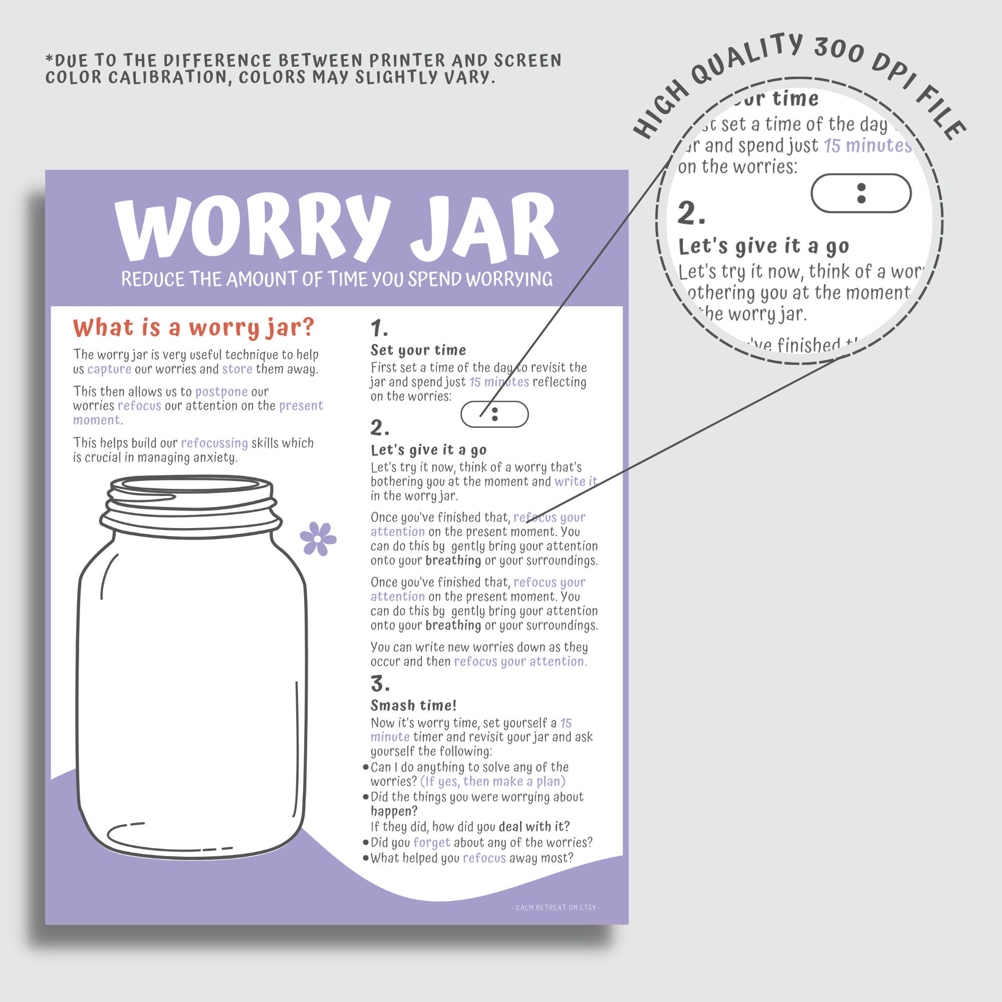Worry Jar Handout - Anxiety Management Technique - Refocussing Skills ...