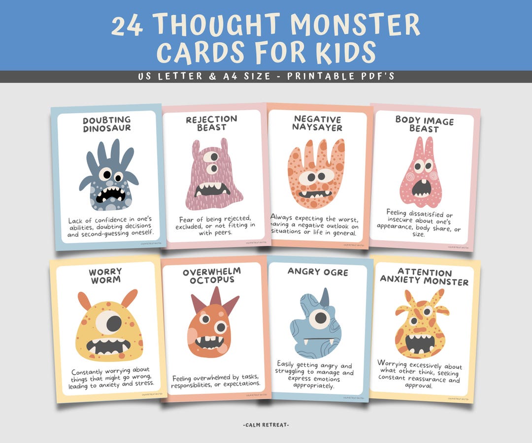 Thought Monster Cards: Kids Mindfulness Activity (digital Download) - Etsy