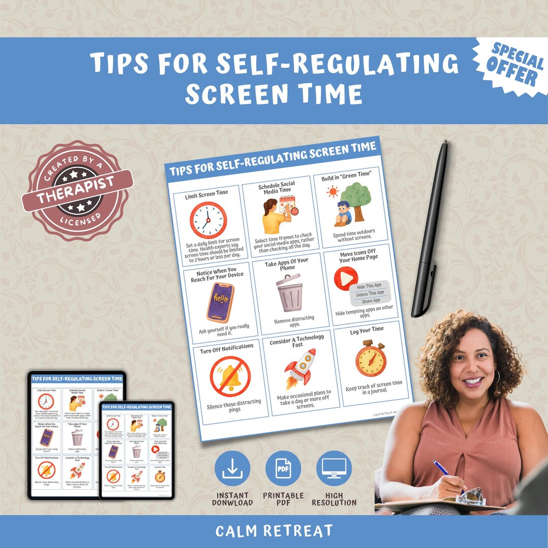 How to Self-regulate Screen Time Therapy PDF Handout-screen Time and ...