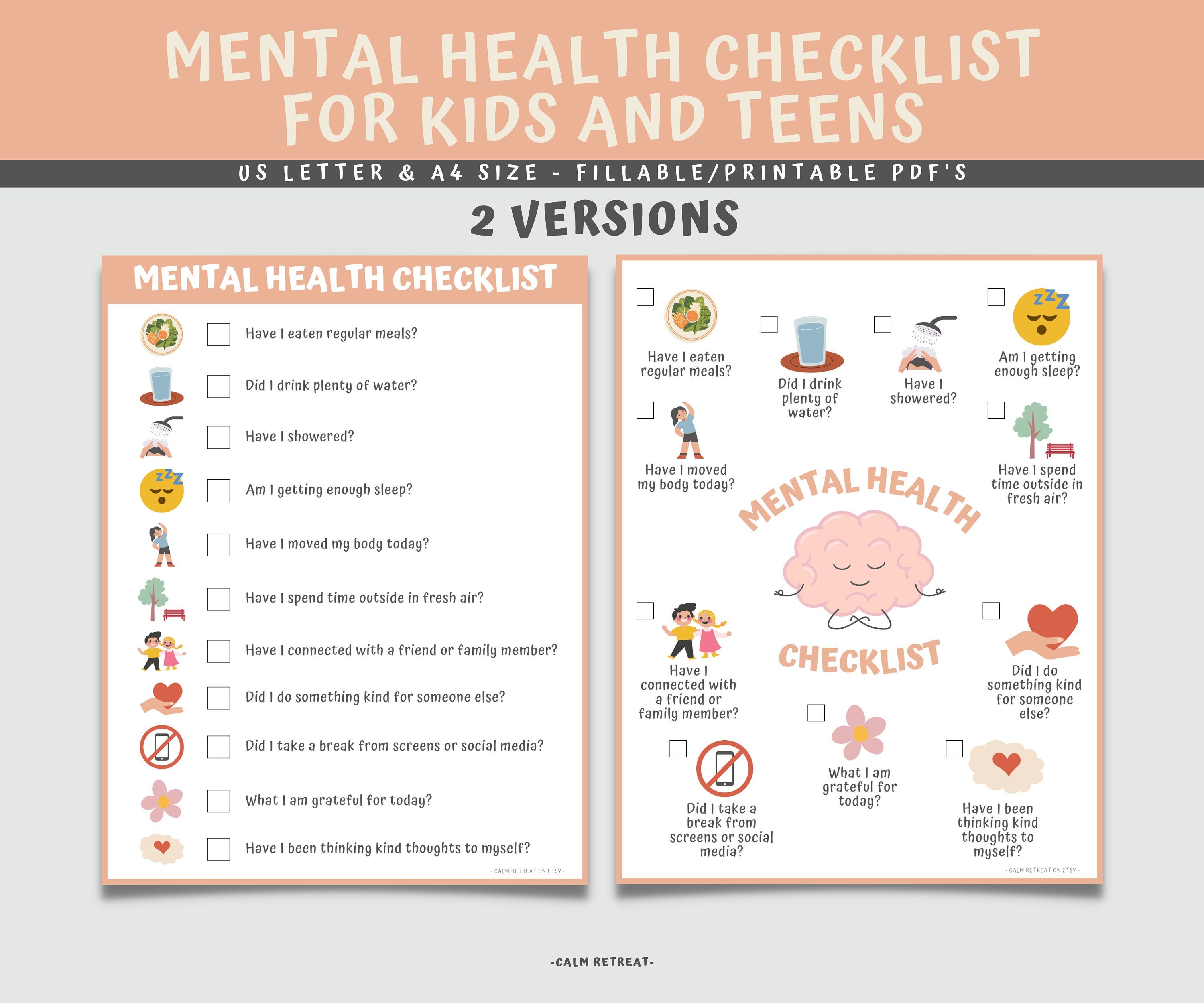 Mental Health Checklist for Kids and Teens, Therapy Worksheet, Child ...